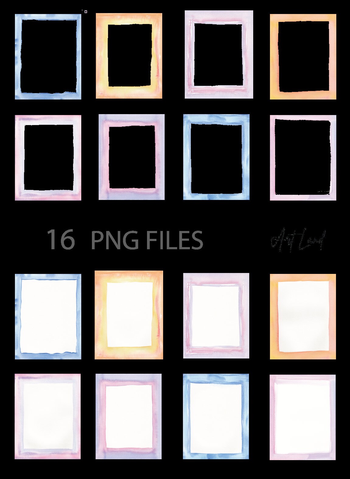 Watercolor Frames Clipart: 8 Hand-painted Borders (PNG, Digital ...