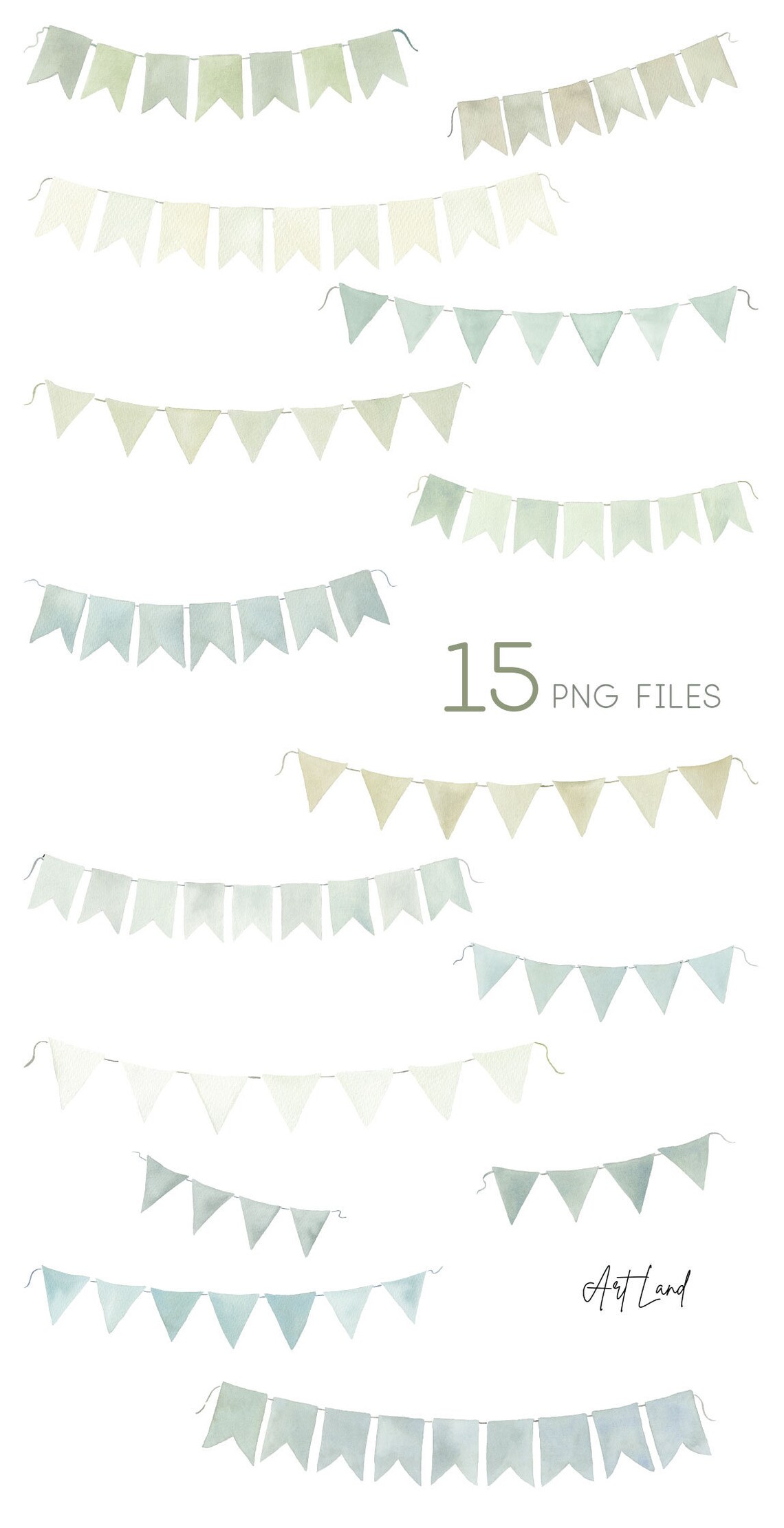 Watercolor Bunting Clipart Watercolor Banners Birthday - Etsy