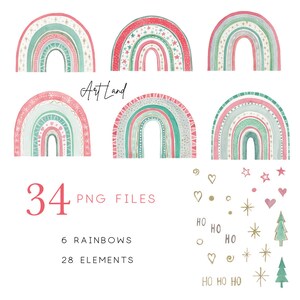 Christmas Rainbow Clip Art, Hand Painted Festive Rainbow Watercolour ...