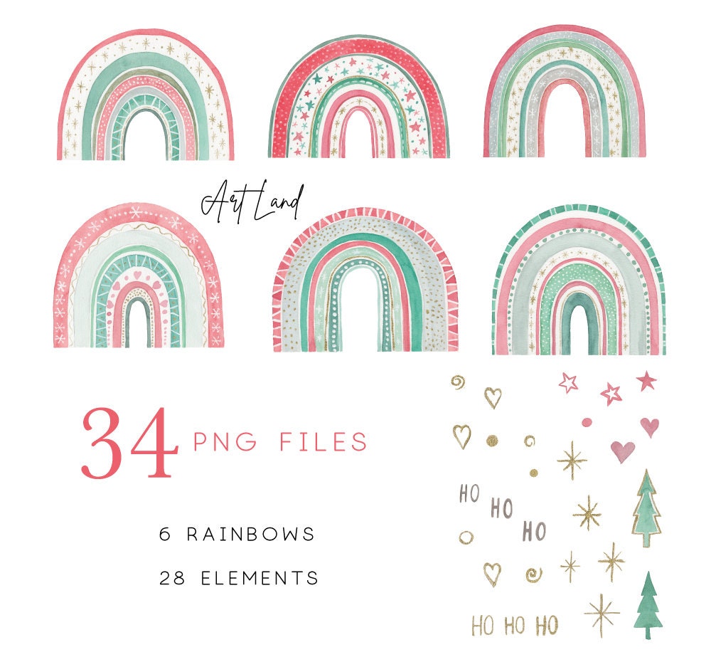 Christmas Rainbow Clip Art Hand Painted Festive Rainbow | Etsy