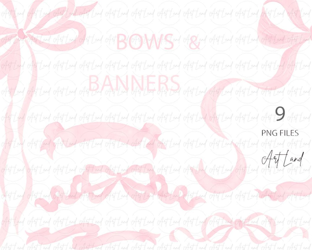Watercolor Light Pink Bows & Banners Clipart – Hand-painted Ribbon PNG ...