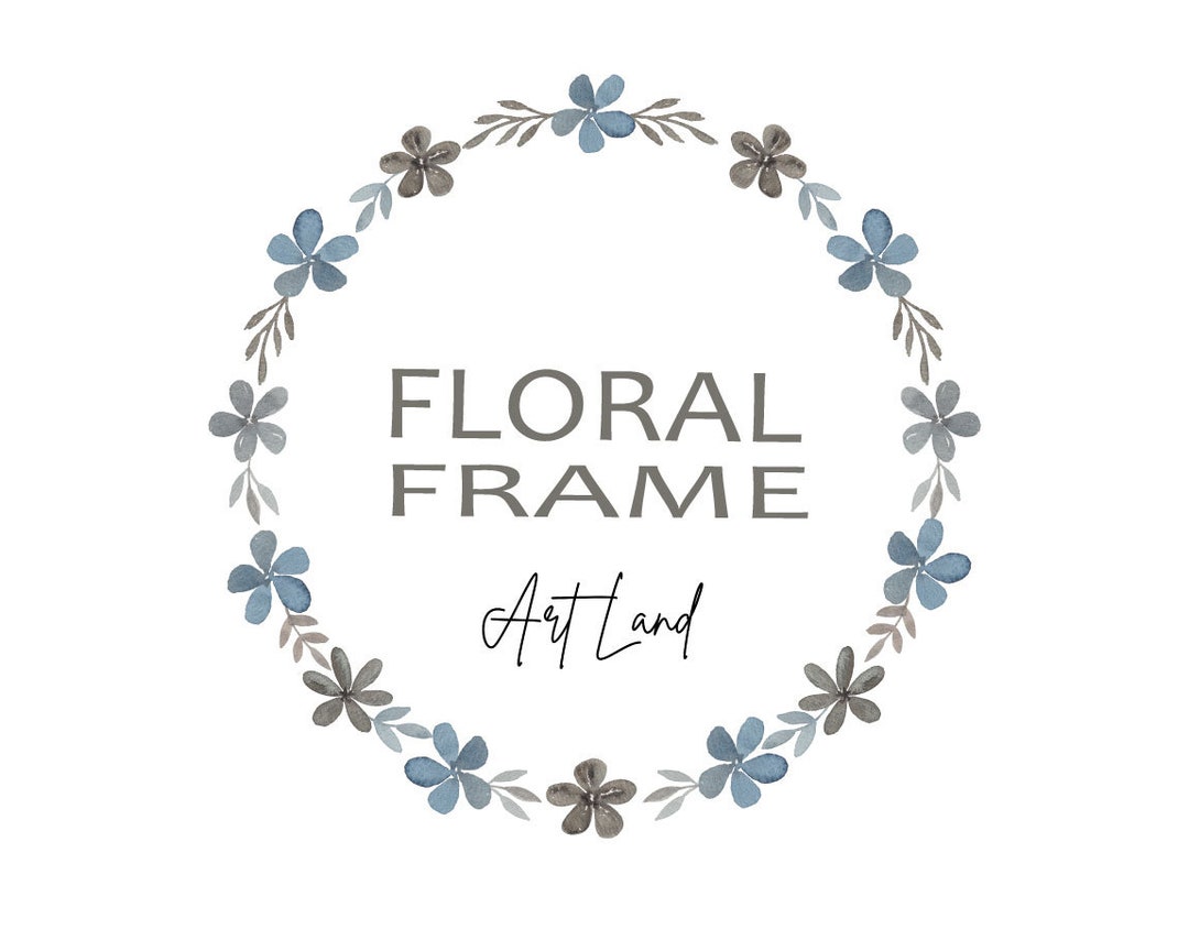 Watercolor Blue & Grey Floral Wreath Clipart – 1 Hand-painted Flower ...
