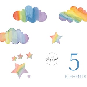 Watercolor Rainbow Clip Art Bundle, Hand Painted Rainbow Watercolour ...