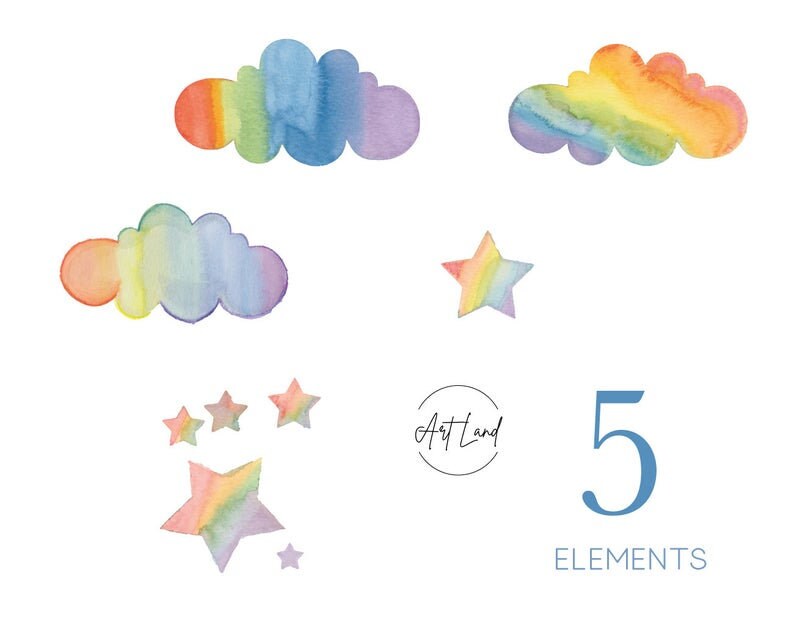 Watercolor Rainbow Clip Art Bundle Hand Painted Rainbow | Etsy