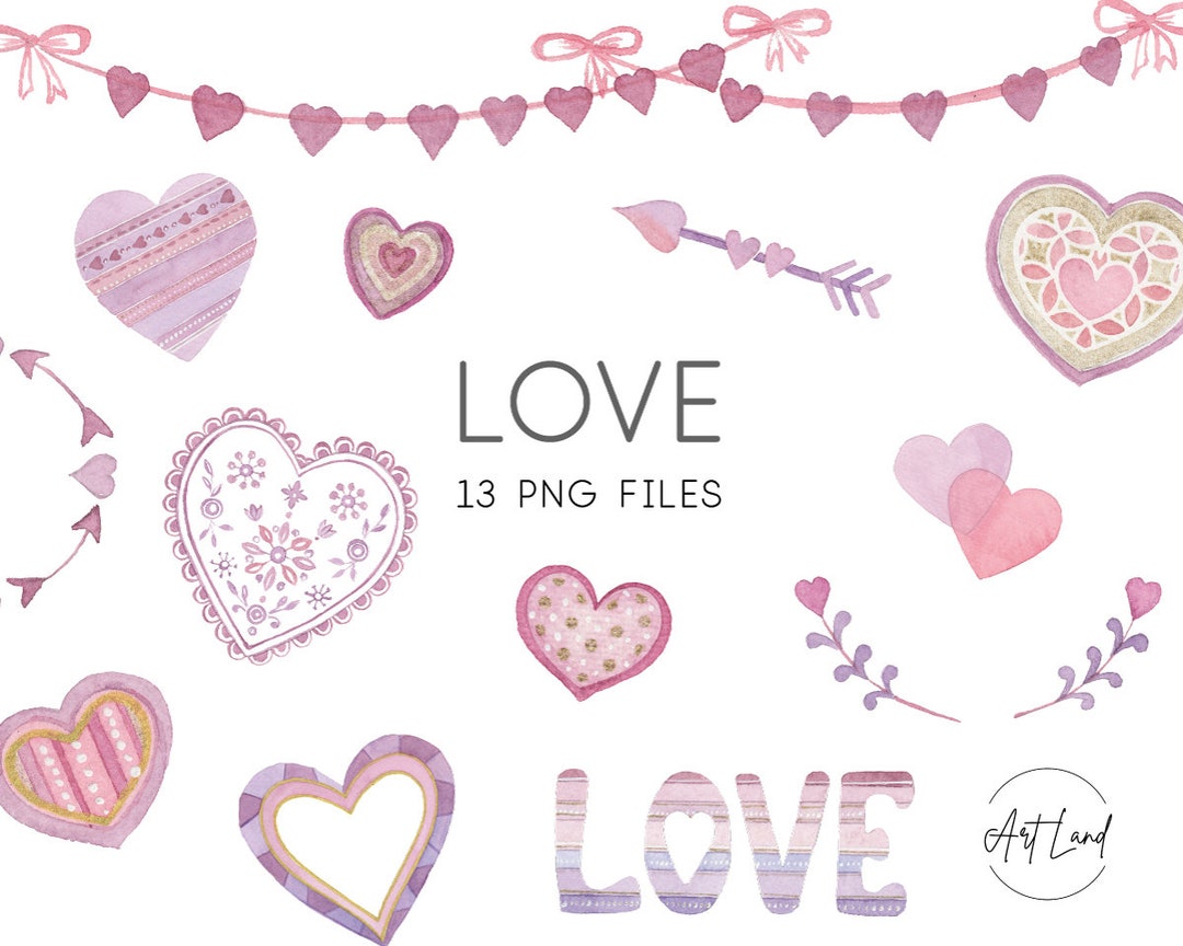 Love Clip Art, Heart Clipart, Love Heart Clipart, Hand Painted ...