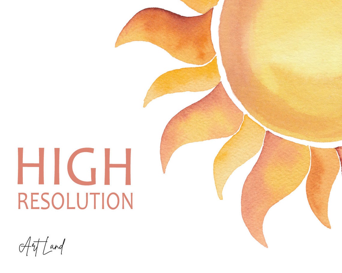 Watercolor Sun Clipart Hand Painted Watercolour Digital Sun - Etsy