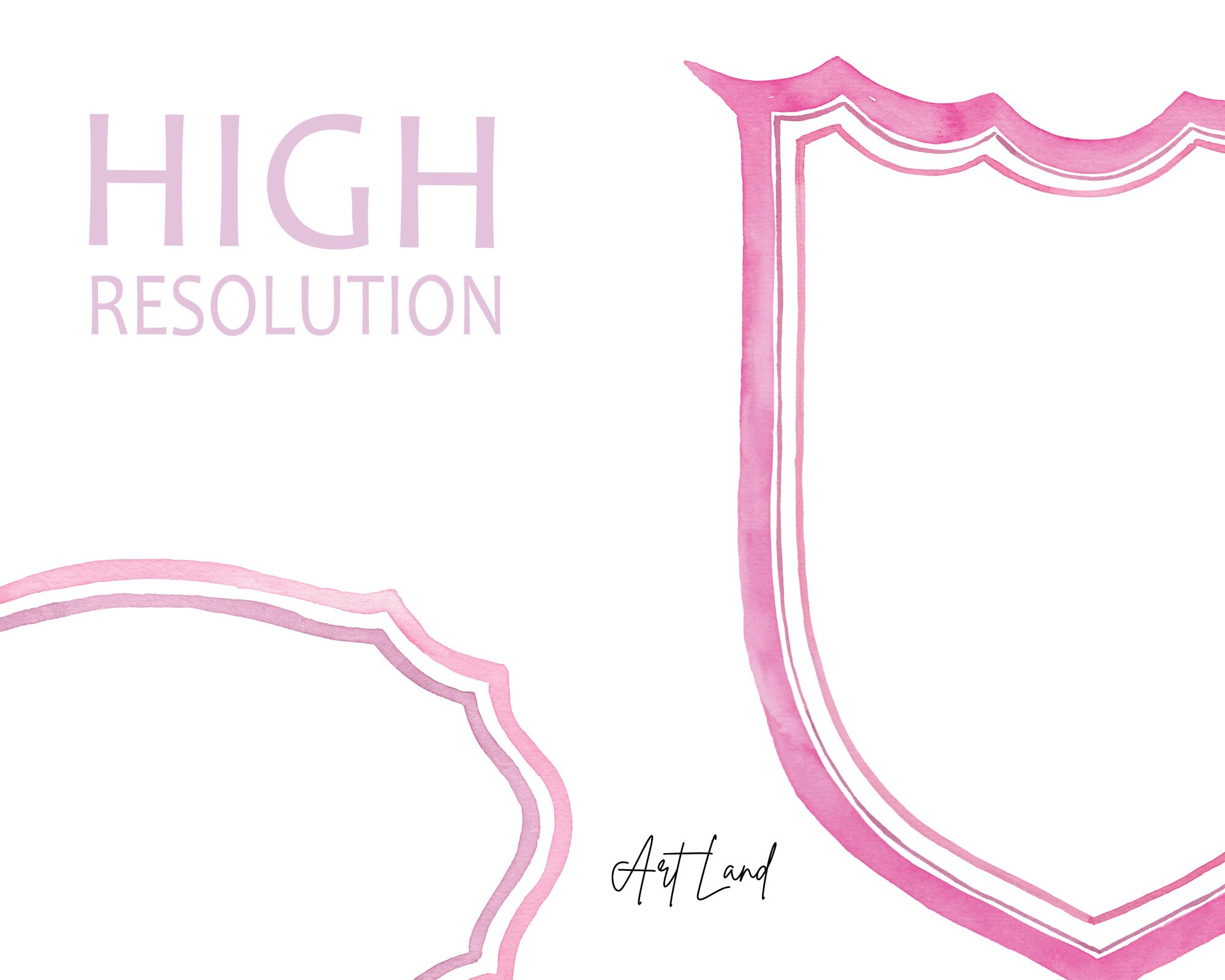 Watercolor Pink Crest Border Clipart: 4 Hand-painted Princess Elements ...