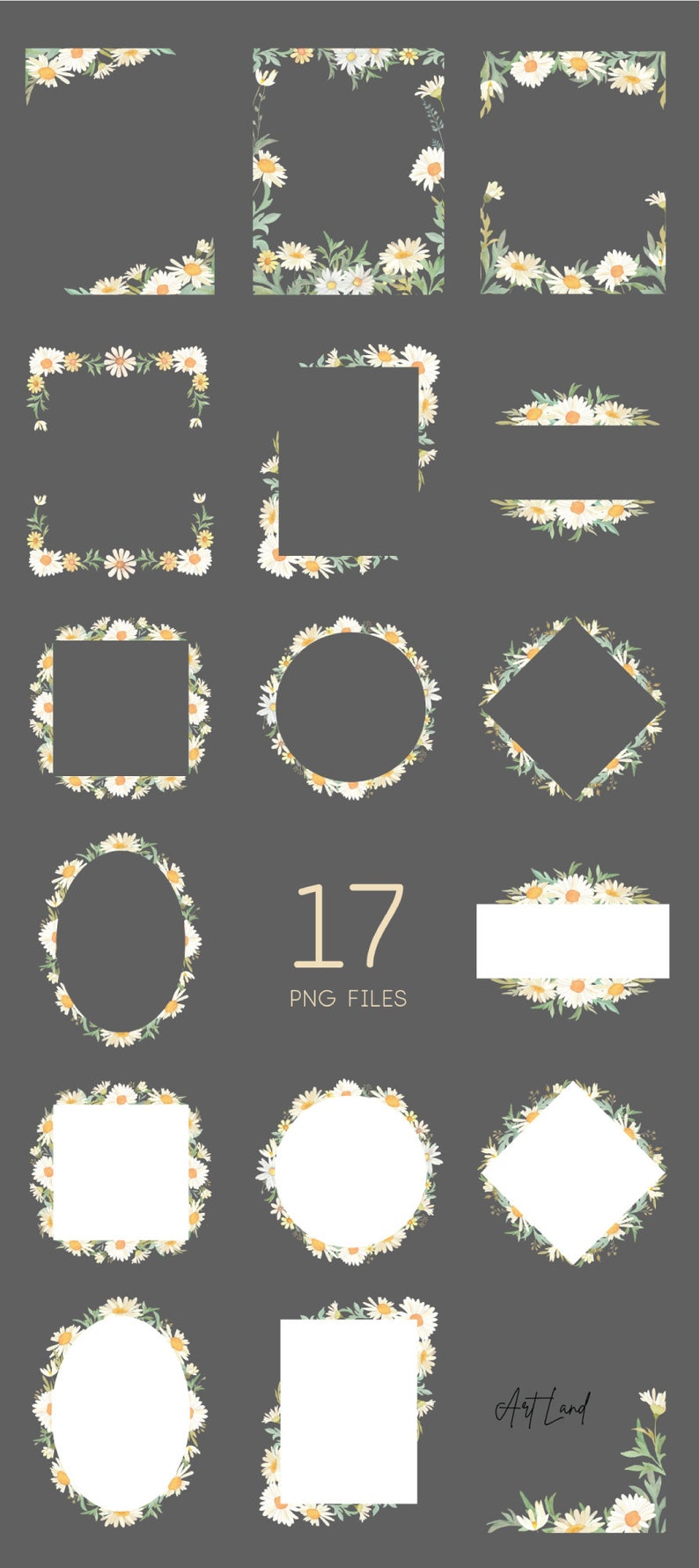 Watercolor Floral Clipart Frames Border Daisy Flower | Etsy