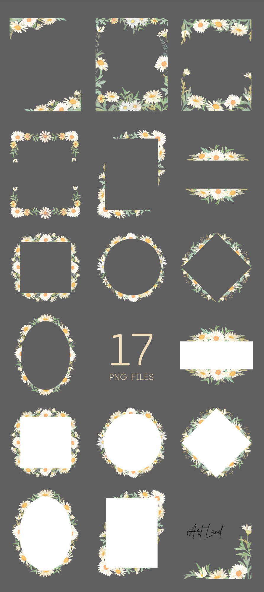 Watercolor Floral Clipart Frames Border Daisy Flower | Etsy