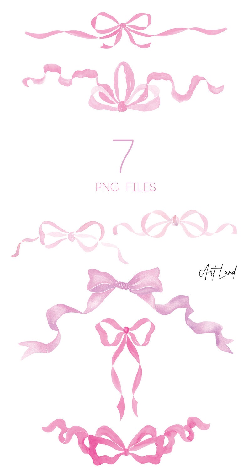 Watercolor Pink Bows Clipart Watercolor Clip Art Files Hand - Etsy