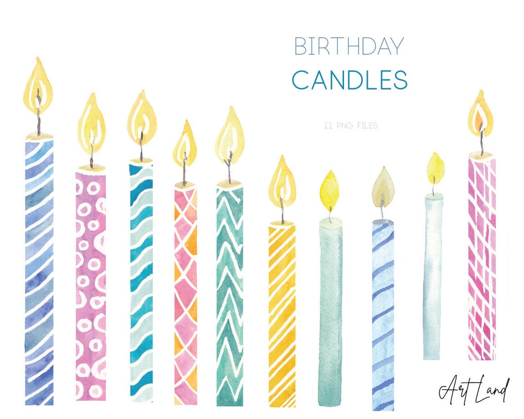 Watercolor Birthday Candles Clipart, Candle Watercolor Clip Art ...