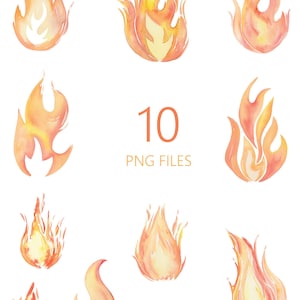 Watercolor Fire Clipart, Hand Painted Watercolour Digital Fire, Flames ...