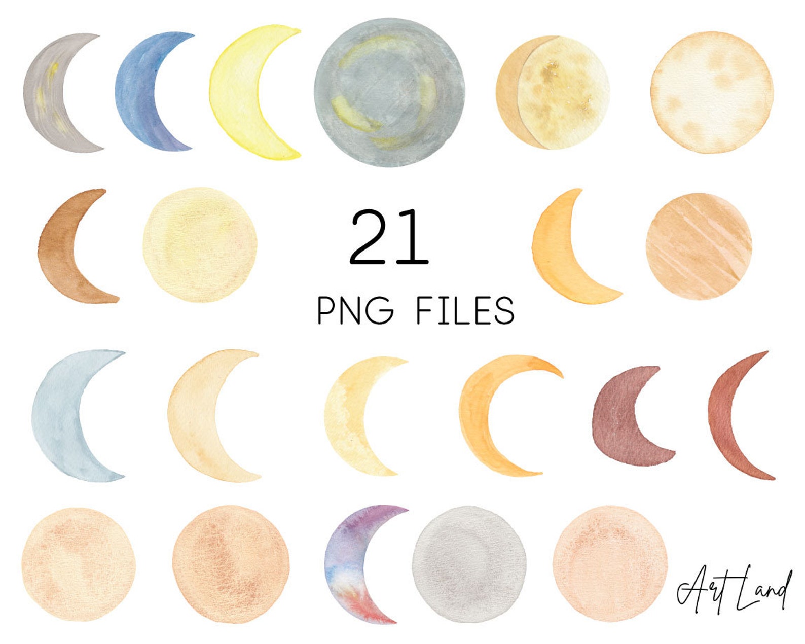 Moon Watercolor Clip Art Set Moon Hand Painted Watercolour - Etsy