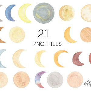 Moon Watercolor Clip Art Set, Moon Hand Painted Watercolour Clipart ...