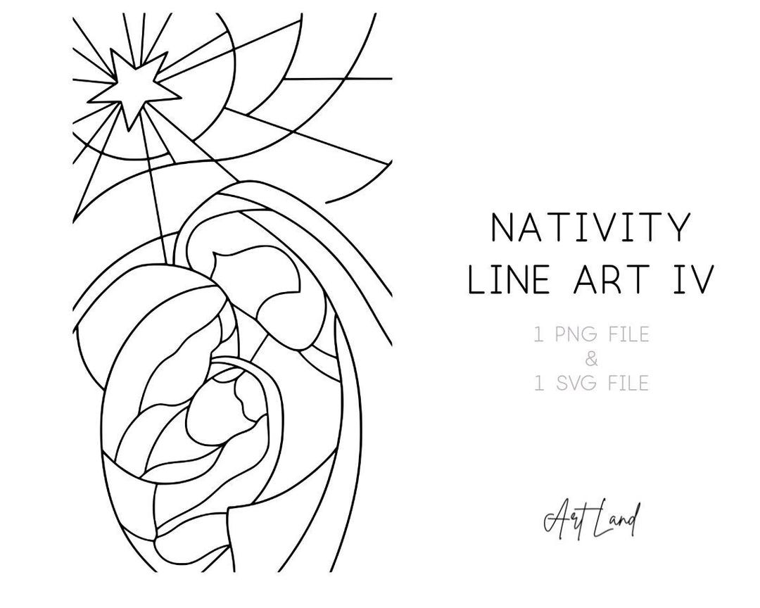 Line Art Nativity Clipart IV: Hand-drawn Element (SVG, PNG, Digital ...