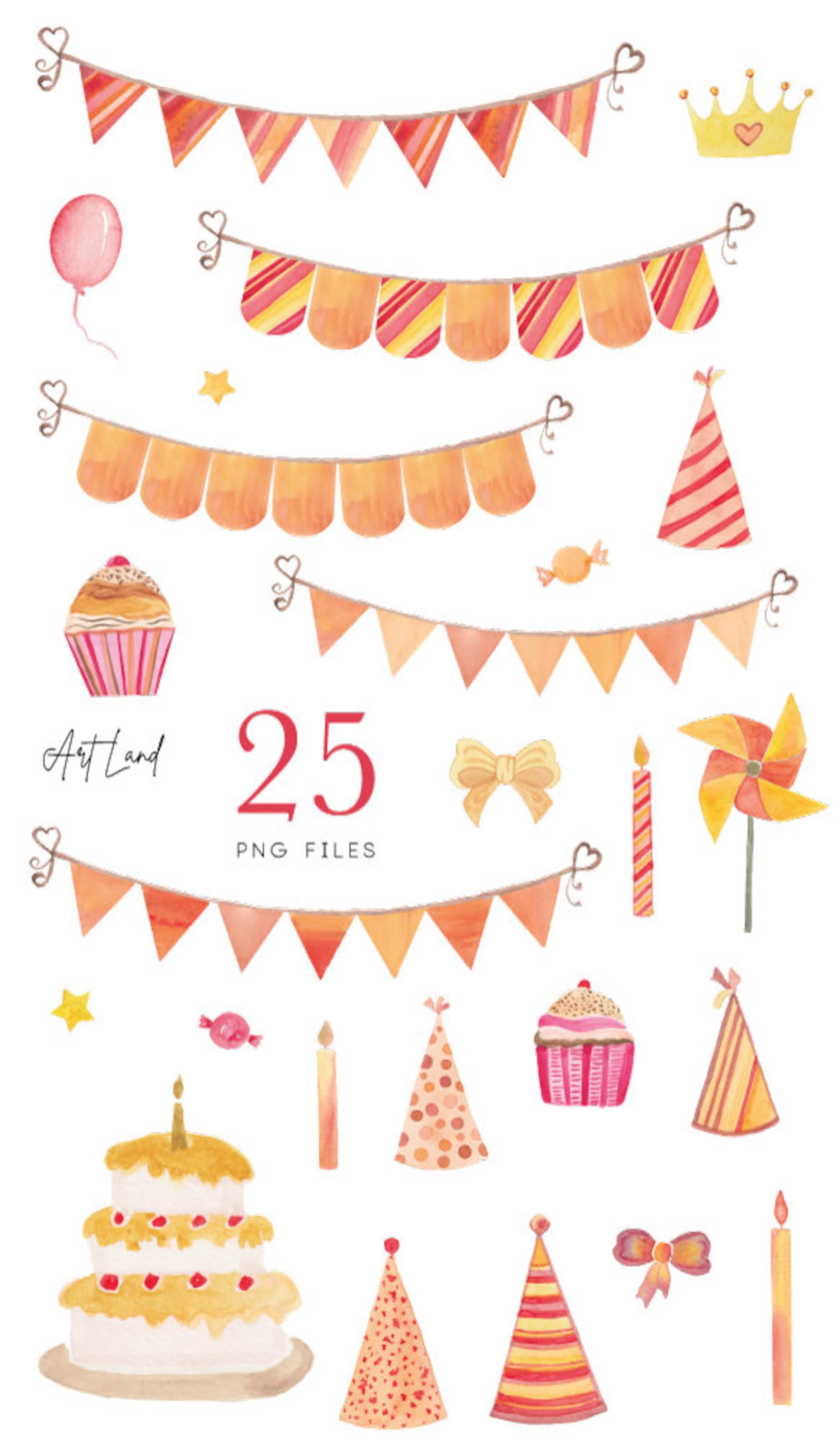 Watercolor Birthday Party Clipart Birthday Watercolor Clip - Etsy