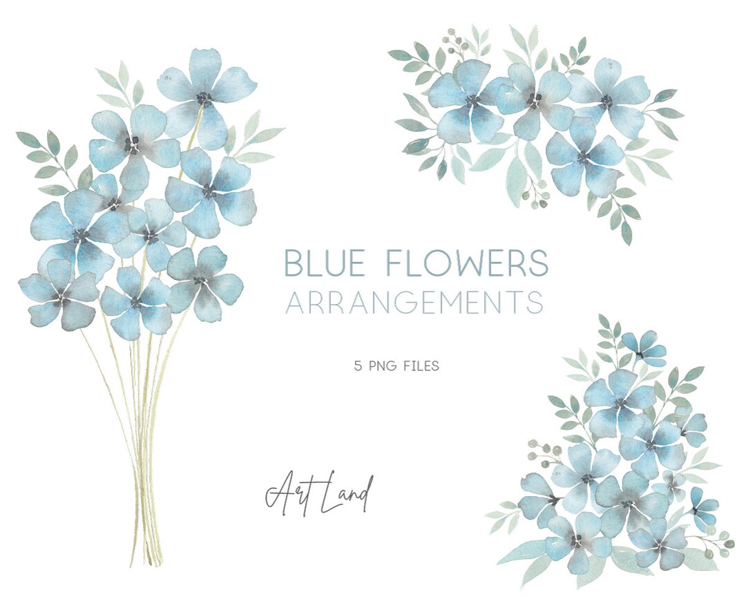 Watercolor Floral Clipart Arrangement Blue Flowers, Watercolour Clip ...