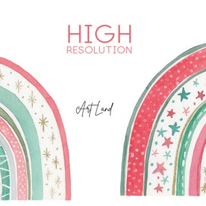 Christmas Rainbow Clip Art, Hand Painted Festive Rainbow Watercolour ...