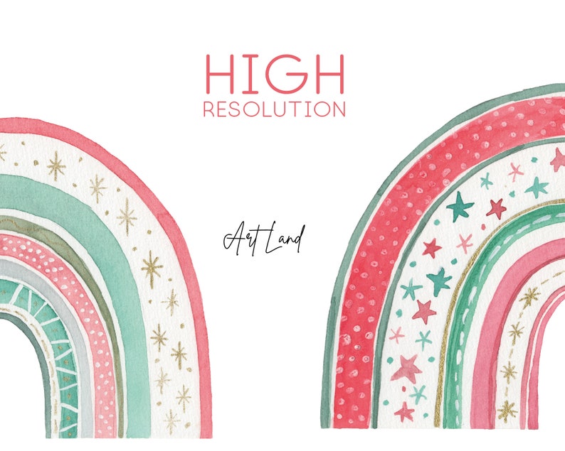 Christmas Rainbow Clip Art Hand Painted Festive Rainbow - Etsy