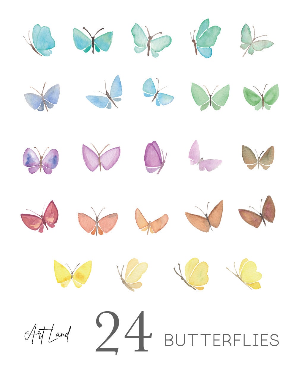 Watercolor Butterflies Clip art Set Hand Painted Butterfly | Etsy