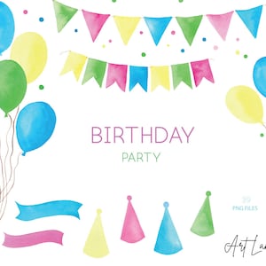 Watercolor Party Clipart, Hand Painted Watercolour Balloons Hat ...