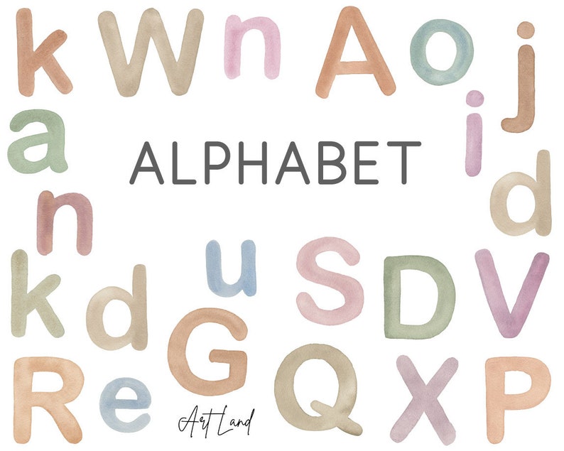 Watercolor Alphabet Clipart: Boho School Clip Art (PNG Digital Download ...