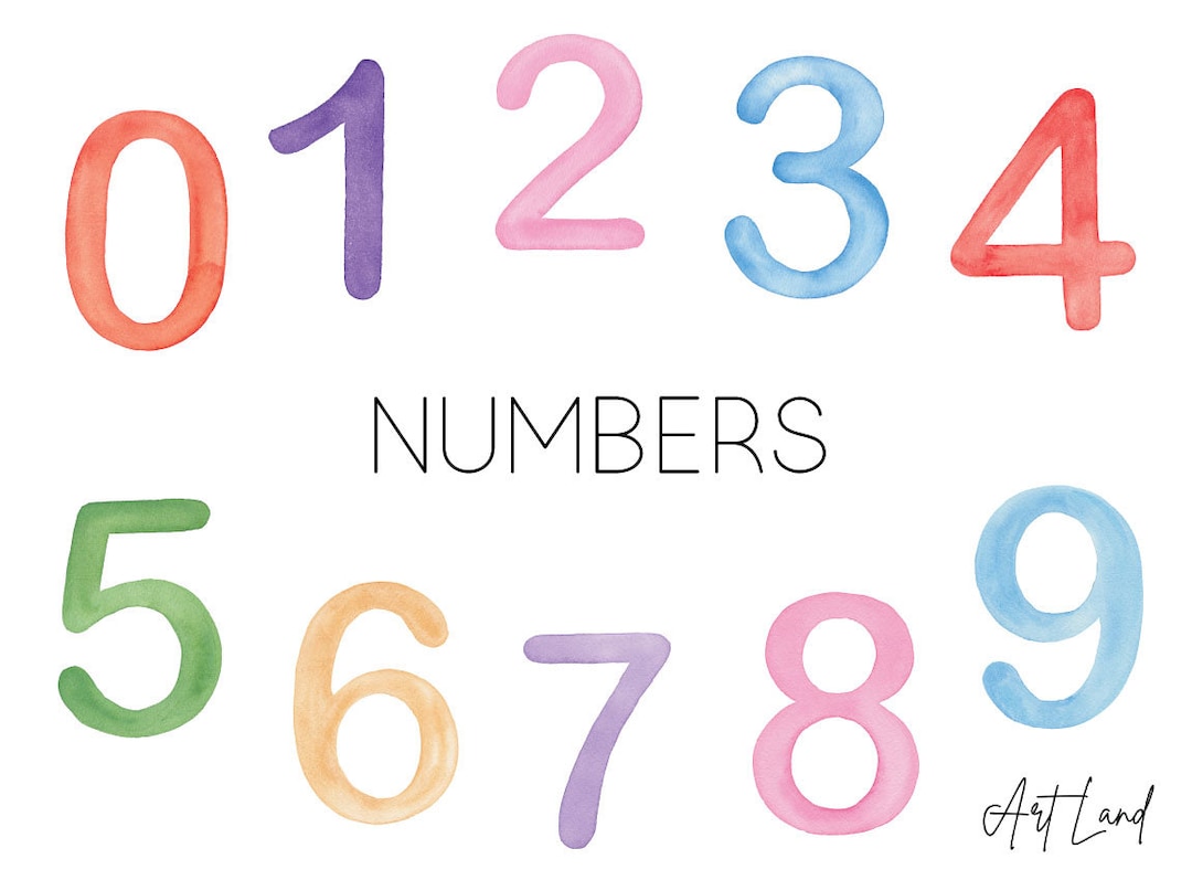 Watercolor Colorful Numeral Clipart: 10 Hand-painted Numbers (PNG ...