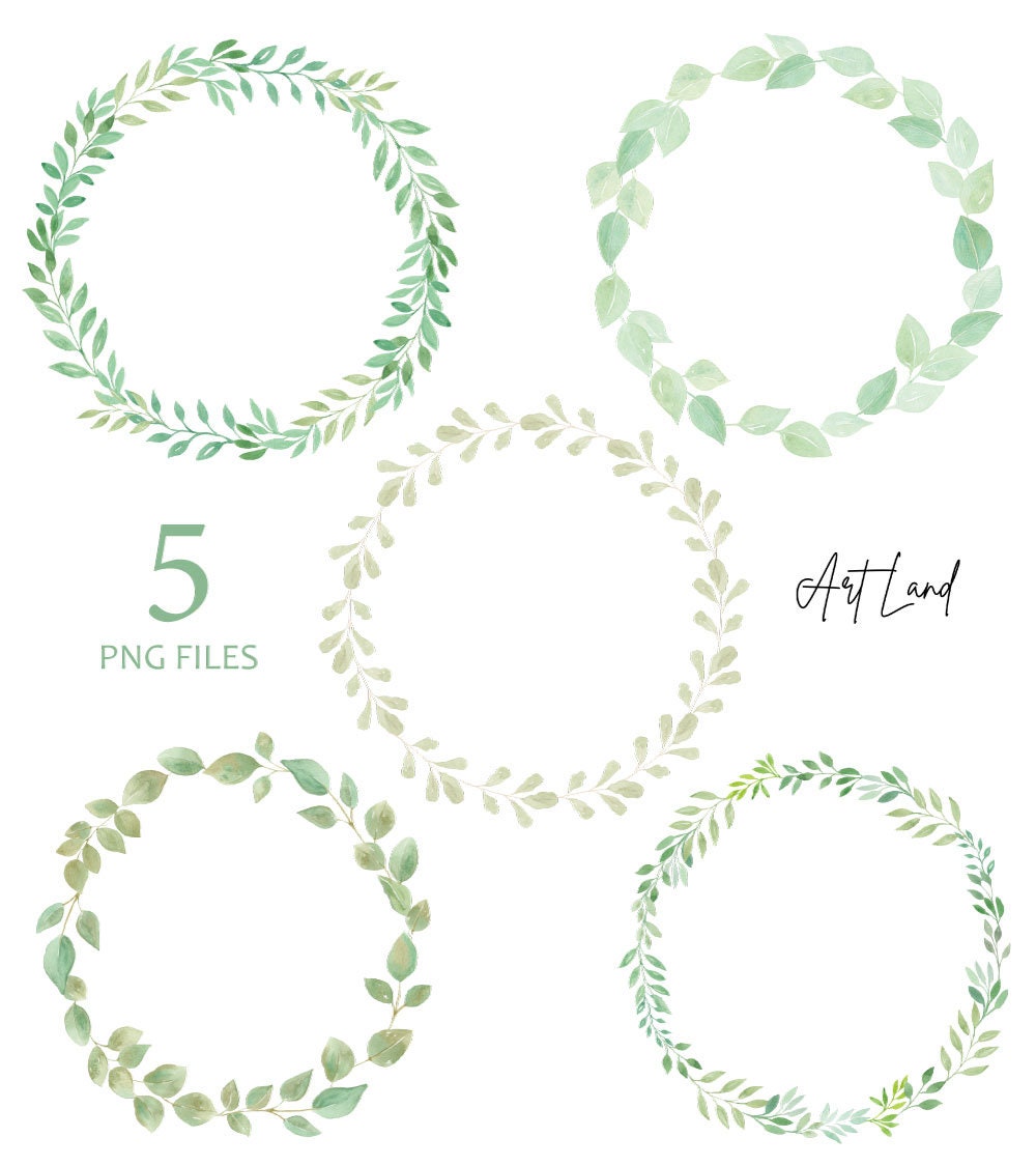 Greenery Wreath Clipart, Watercolor Clip Art Wreath, Foliage Clip Art ...