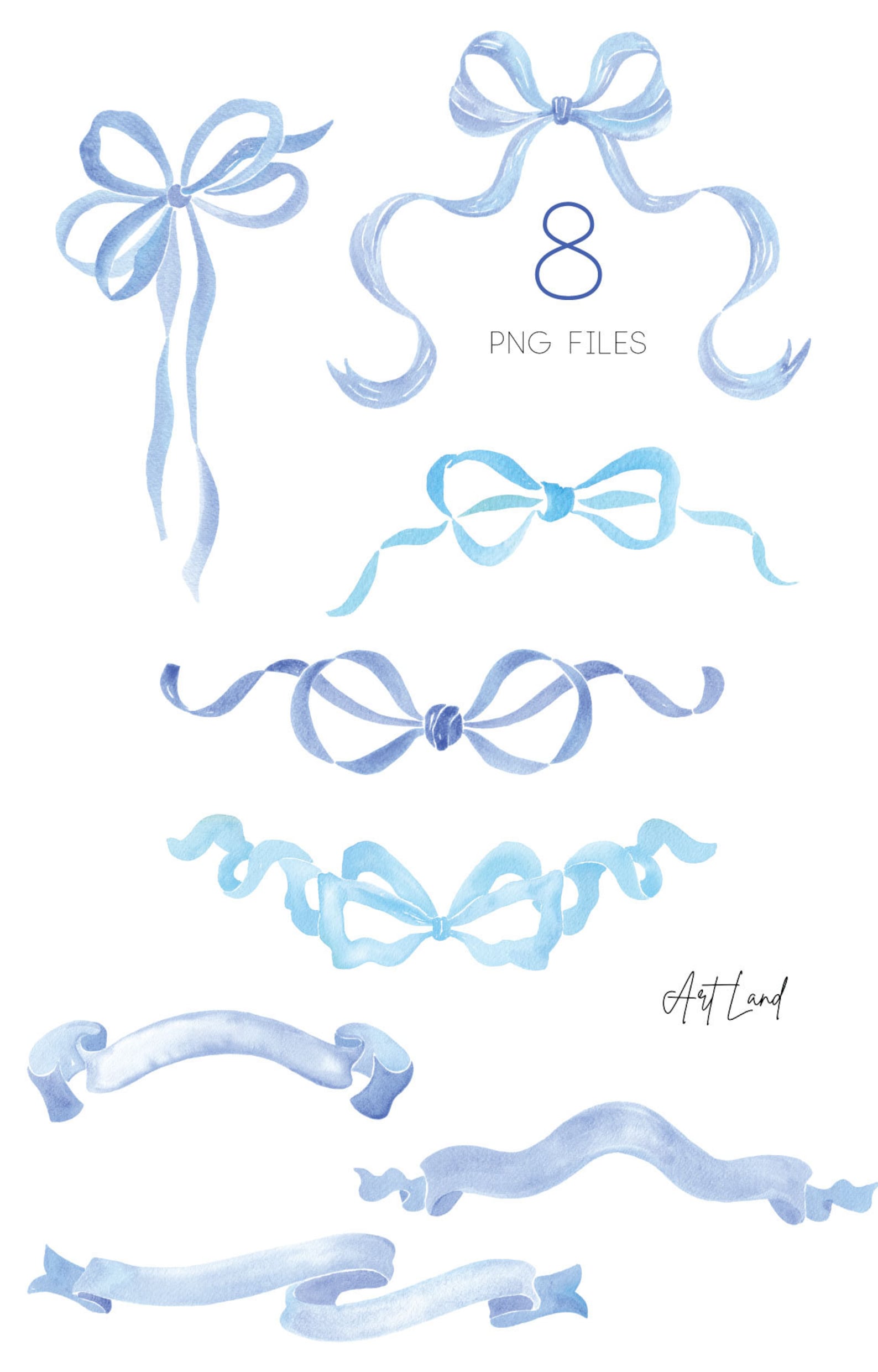 Aqua Watercolor Bow Clipart- Hand Painted Ribbon PNG for Baby Shower ...