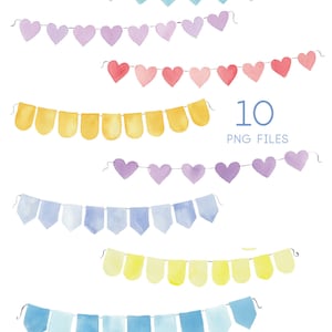 Watercolor Bunting Clipart Set – 10 Hand-painted Birthday Banner Pngs ...