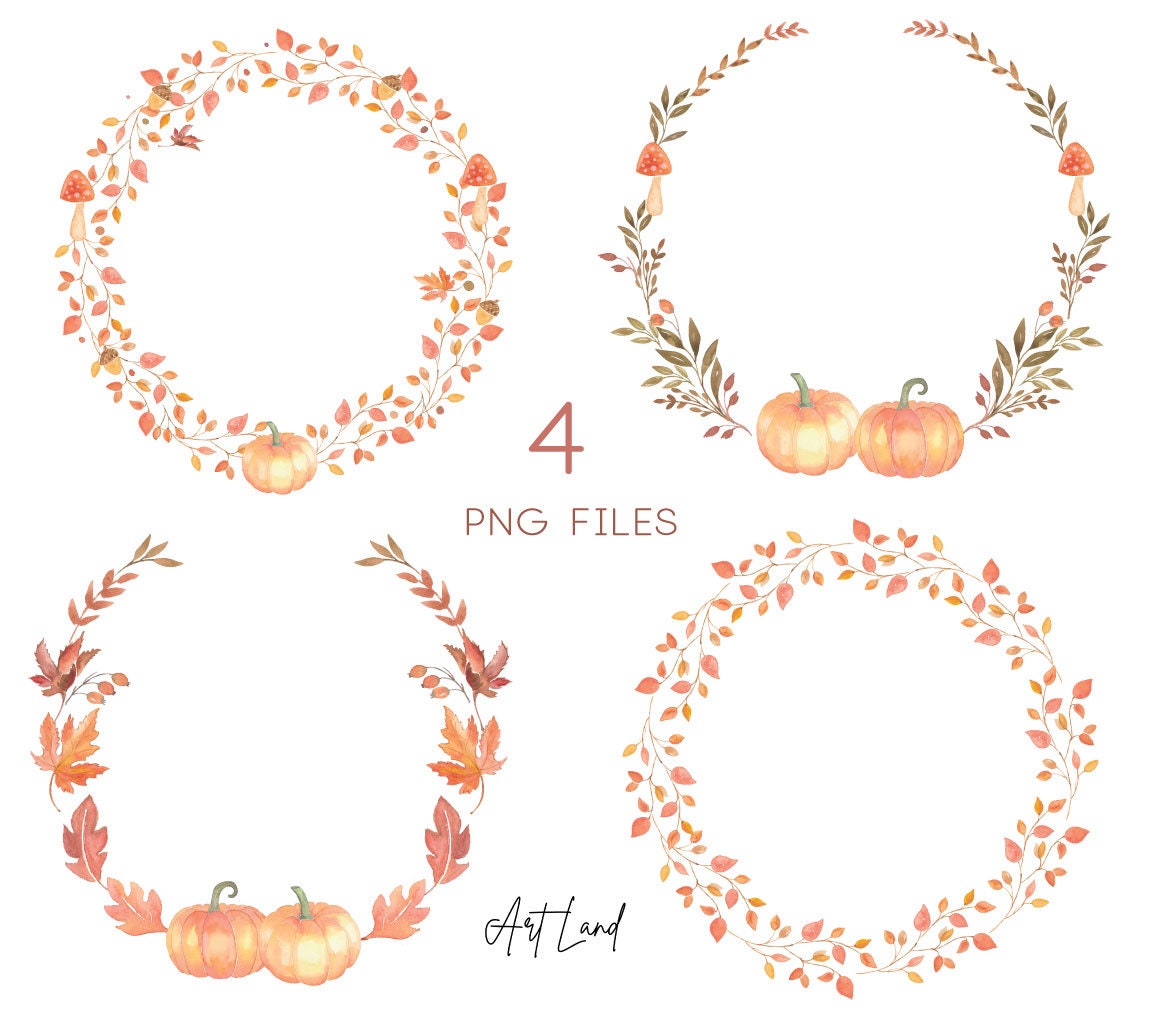 Watercolor Clipart Autumn Wreaths Fall Wreaths Clipart - Etsy