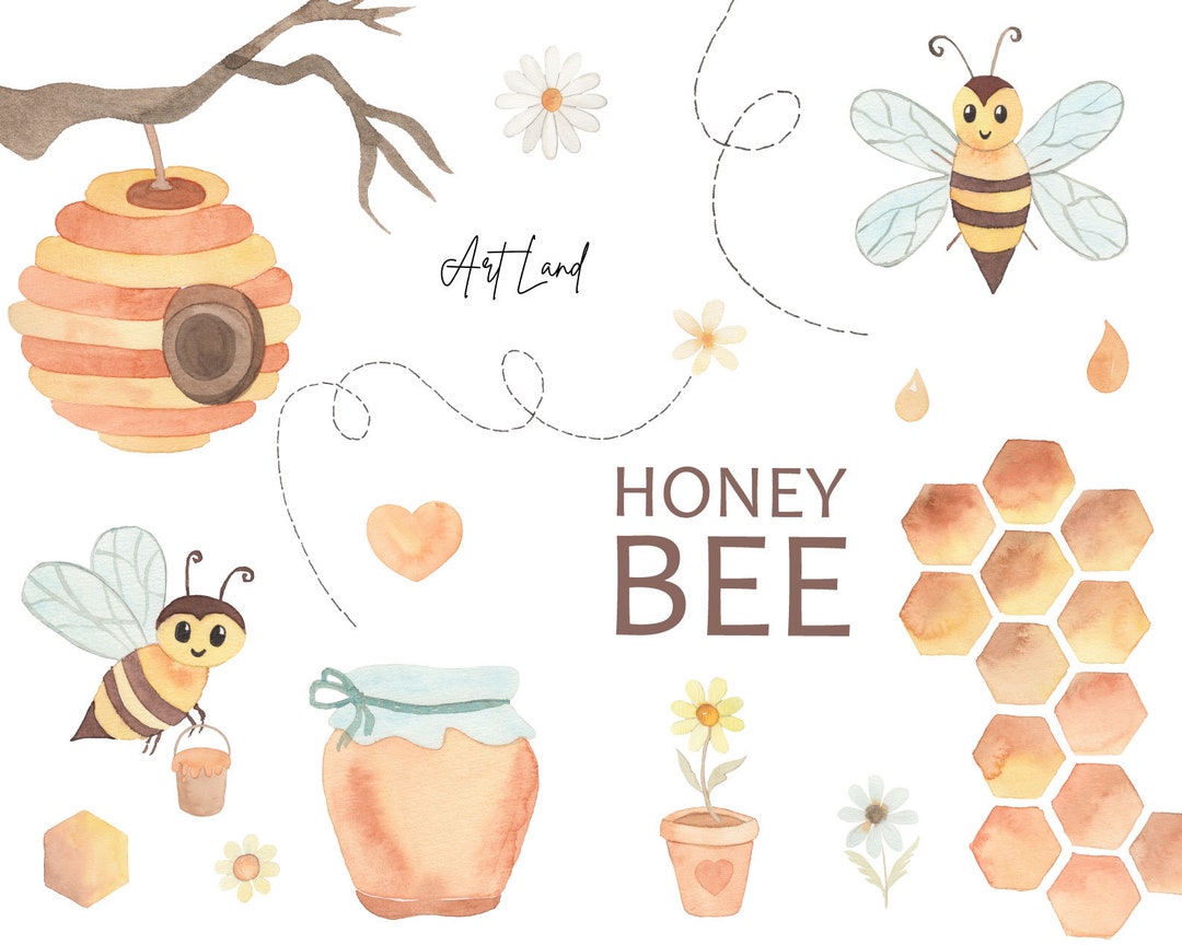 Watercolor Honey Bees Clipart, Bee Clip Art, Instant Download, Hand ...
