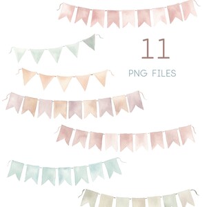 Watercolor Boho Bunting Clipart, Hand Draw Butting, Birthday Bunting ...