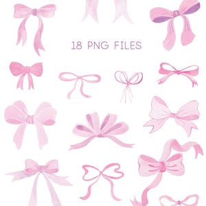 Watercolor Pink Bows Clipart – Hand Painted Ribbon Bows, PNG, Digital ...