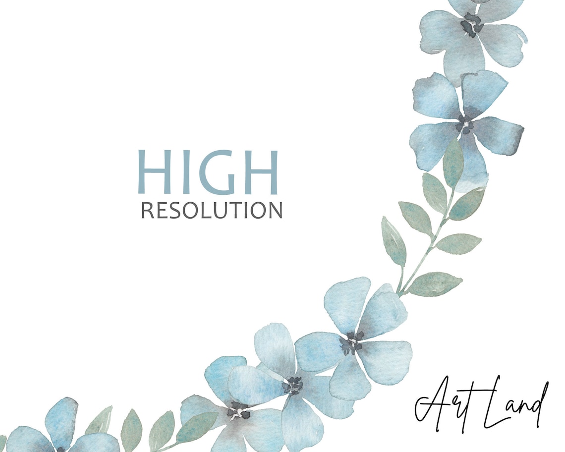 Blue Flowers Wreath Clip Art, Floral Frame, Floral Wreath Clipart, Hand ...