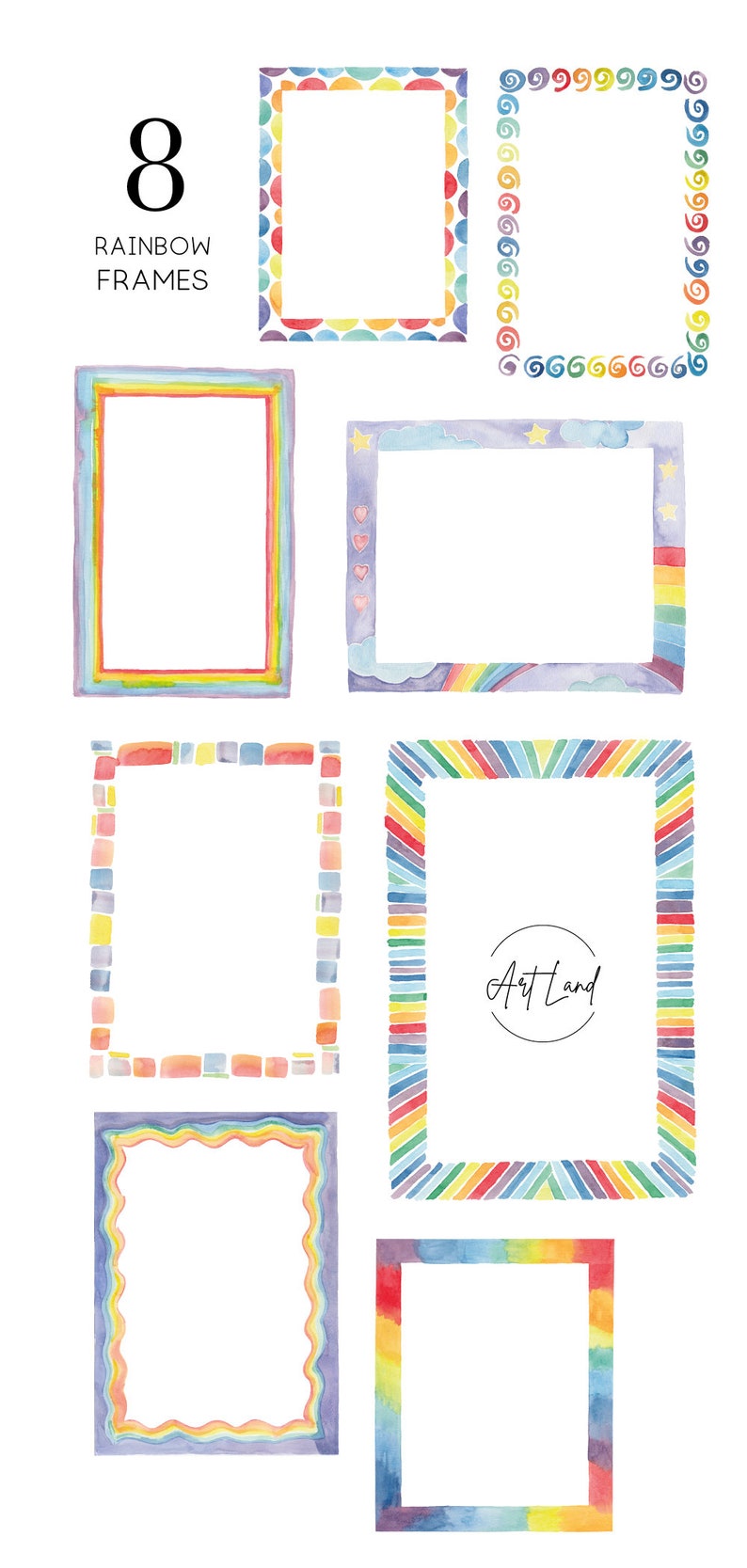 Watercolor Rainbow Frames Watercolor Rainbow Frames Rainbow | Etsy