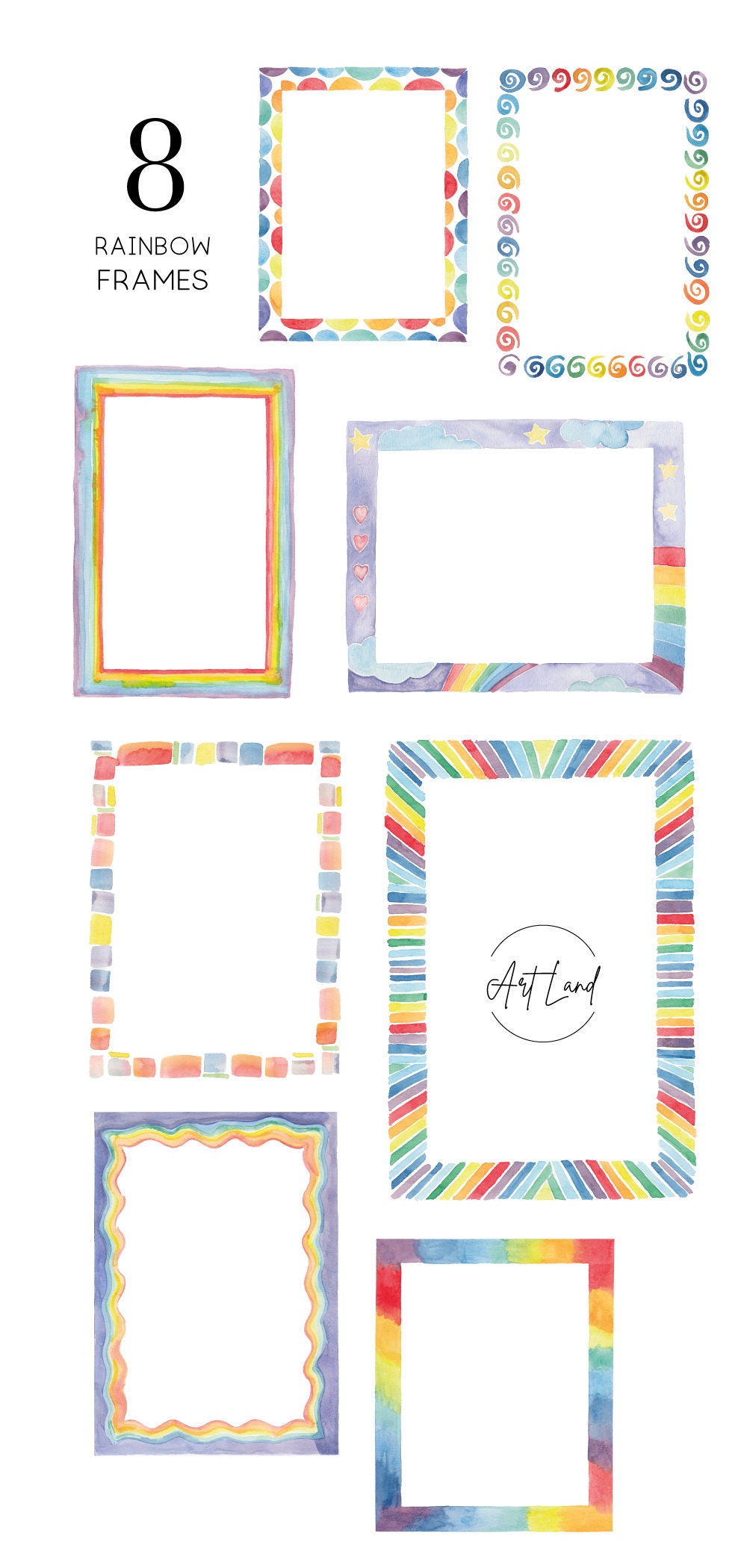Watercolor Rainbow Frames, Watercolor Rainbow Frames, Rainbow Frame ...