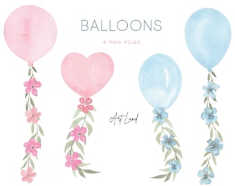 Watercolor Balloons Clipart Pink and Blue Watercolor Balloon | Etsy