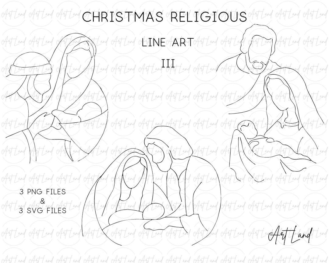 Hand Drawn Line Art, Line Art Religious Christmas 3, Line Art Nativity ...