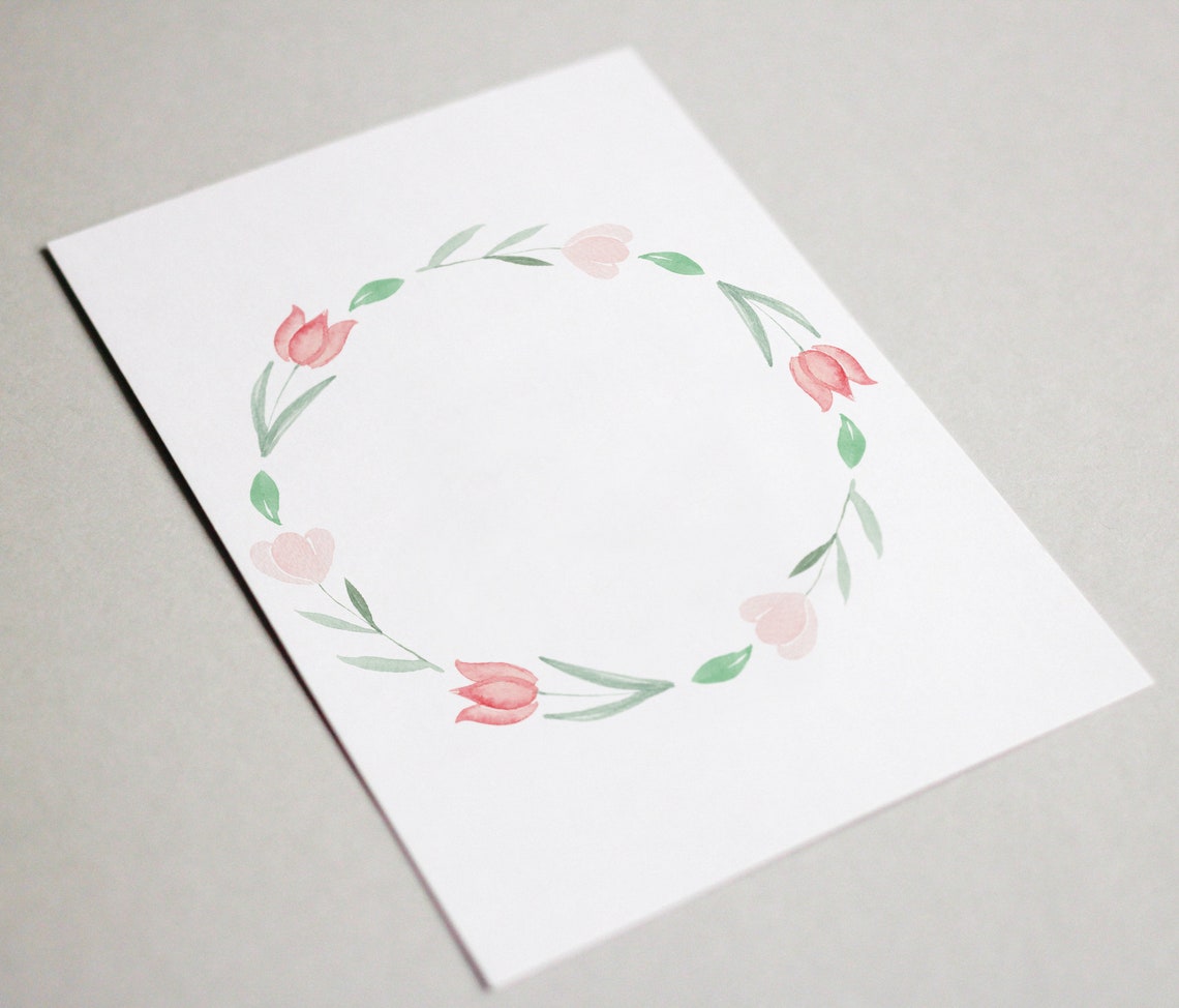 Tulip Floral Wreath Watercolor Tulip Clipart Easter Wreath | Etsy