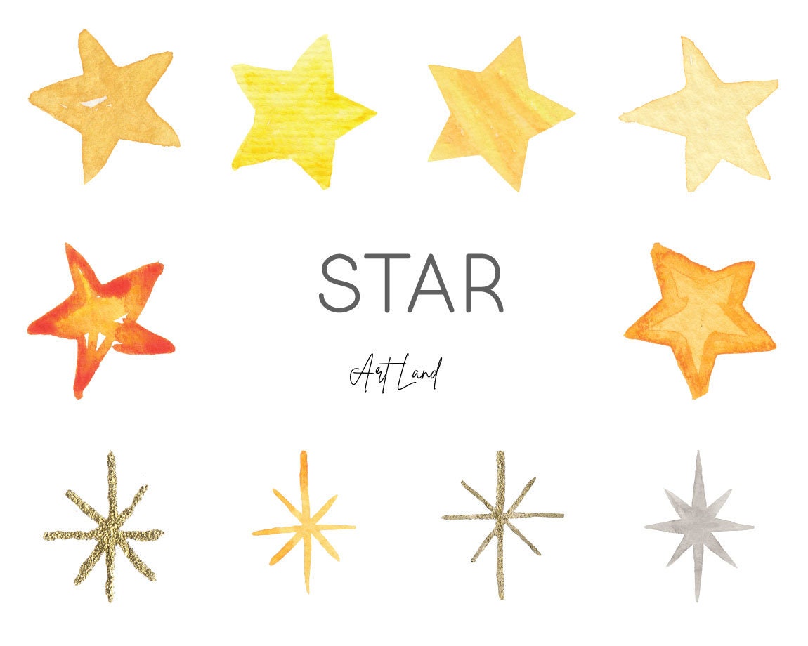 Stars Watercolor Clip Art Set Hand Painted Stars Watercolour - Etsy