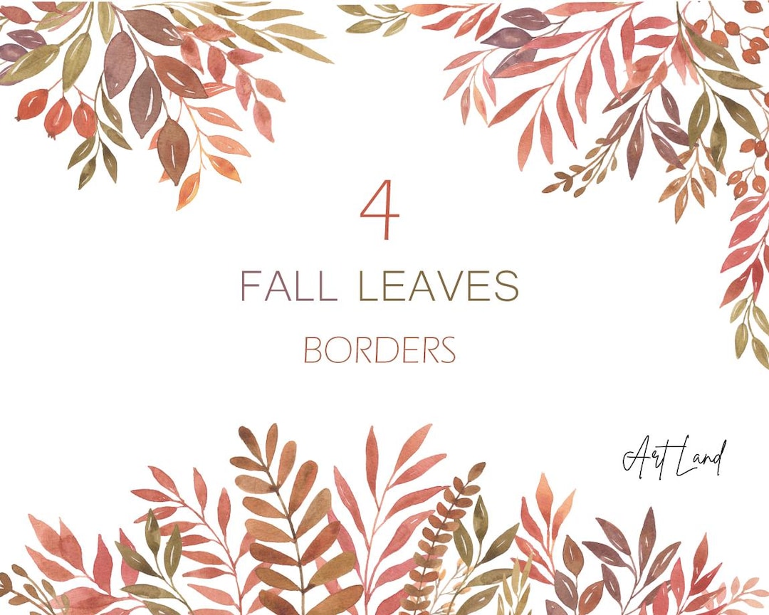 Watercolor Fall Leaves Border Cliparts - 4 Hand-painted Fall Foliage ...