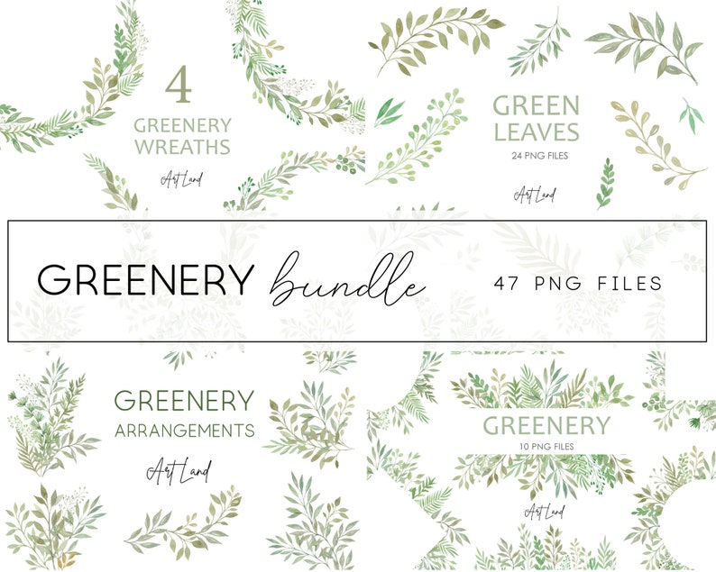 Watercolor Greenery Bundle Green Leaves Branches Greenery - Etsy