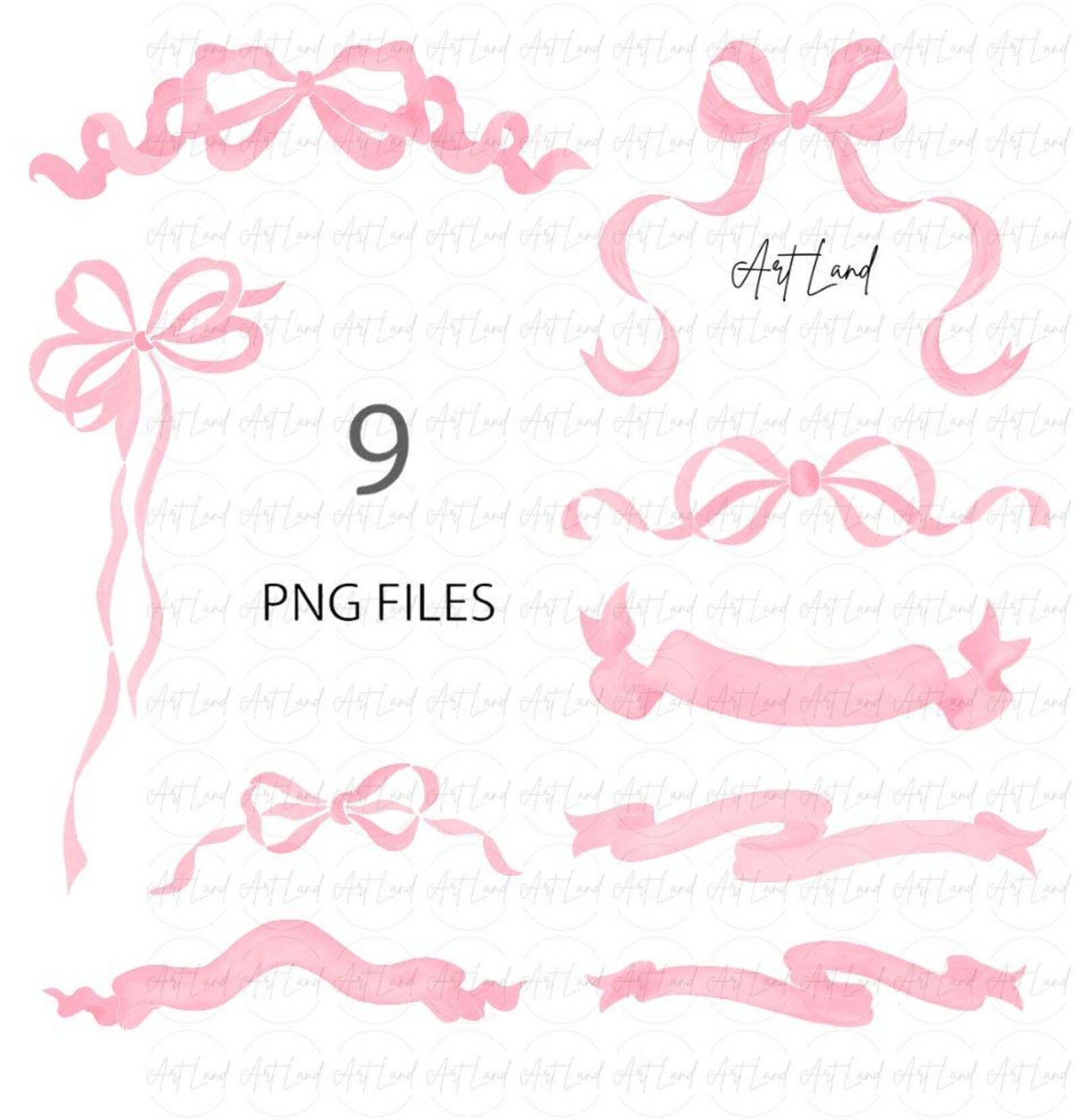 Watercolor Pink Ribbon Bows Clipart: Baby Shower, Wedding (PNG Digital ...