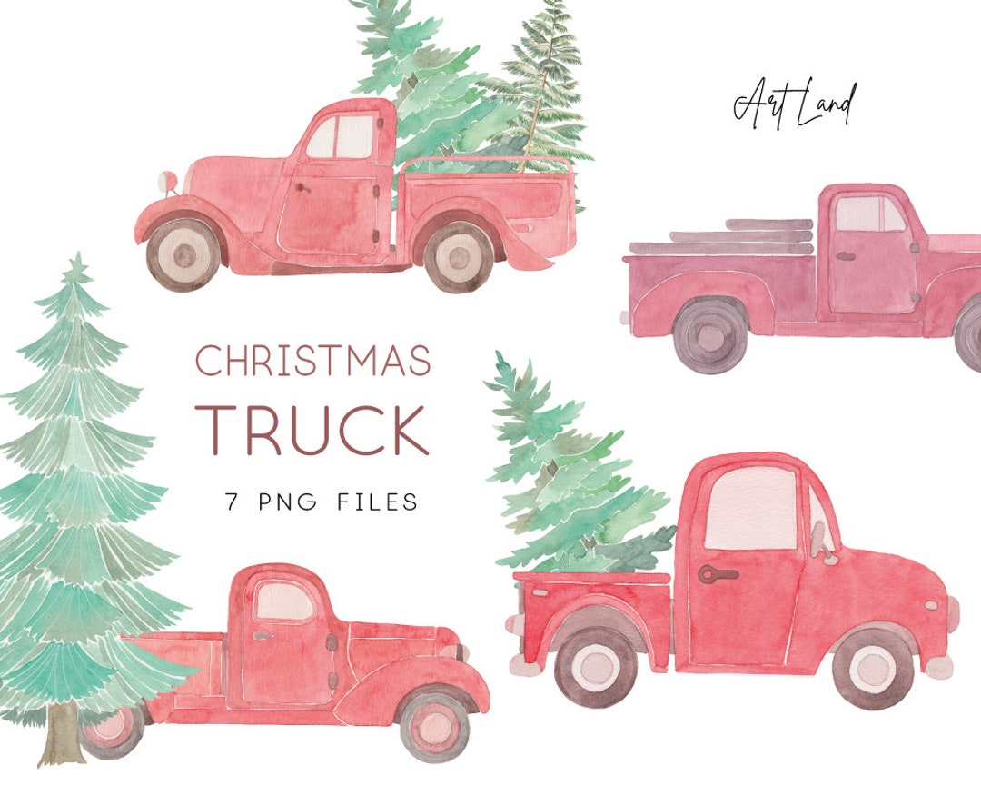 Watercolor Christmas Truck Tree Clipart, Christmas Tree Clipart ...