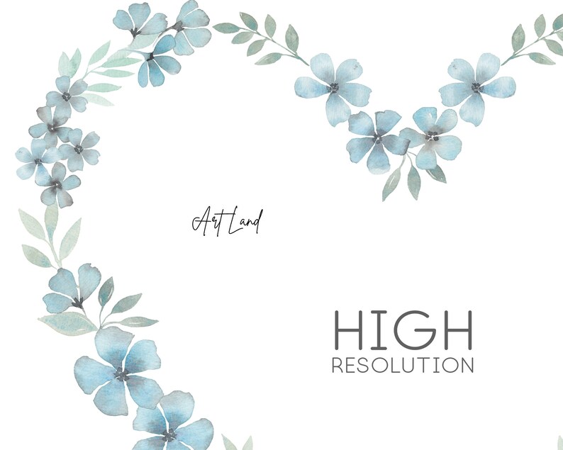 Floral Heart Frame Clip Art Blue Floral Frame Floral Love | Etsy