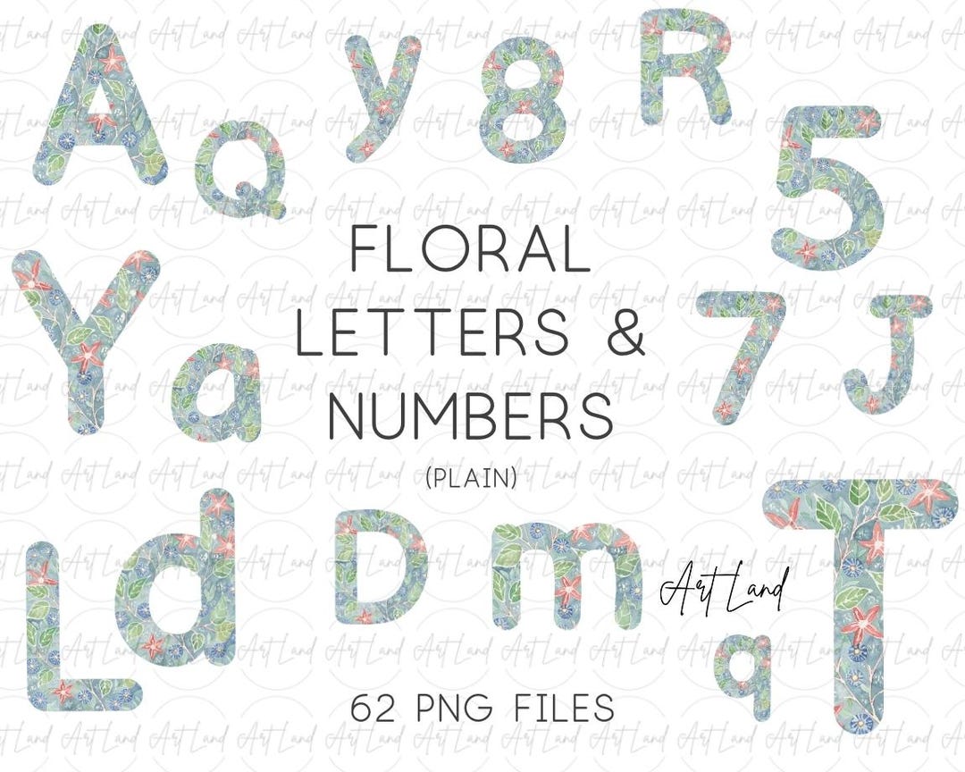 Floral Letters and Numbers Clipart, Plain Alphabet and Numbers, Hand ...