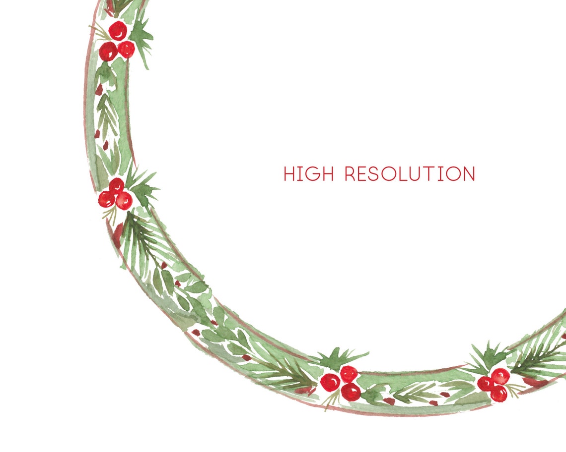 Christmas Wreath Clipart Christmas Frame Watercolor Clipart - Etsy