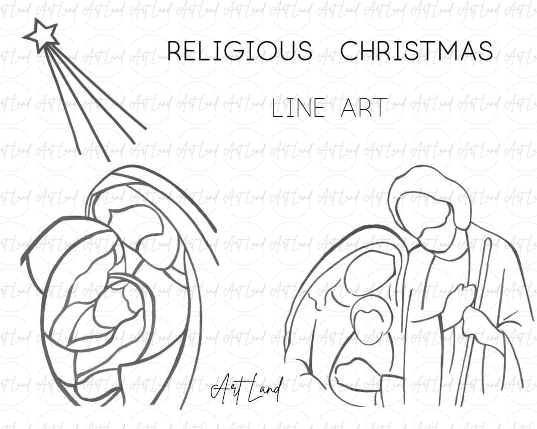 Line Art Nativity Clipart: 3 Hand-drawn Religious Christmas (SVG, PNG ...