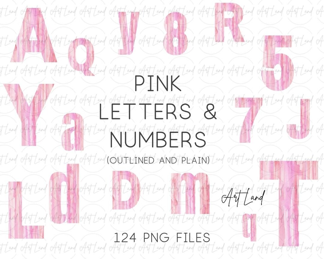 Watercolor Pink Letters, Numbers Clipart: 124 Hand-painted Elements ...